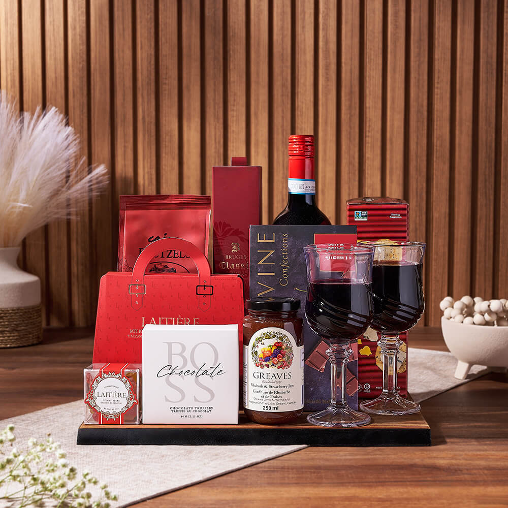 Red wine in a gift box store